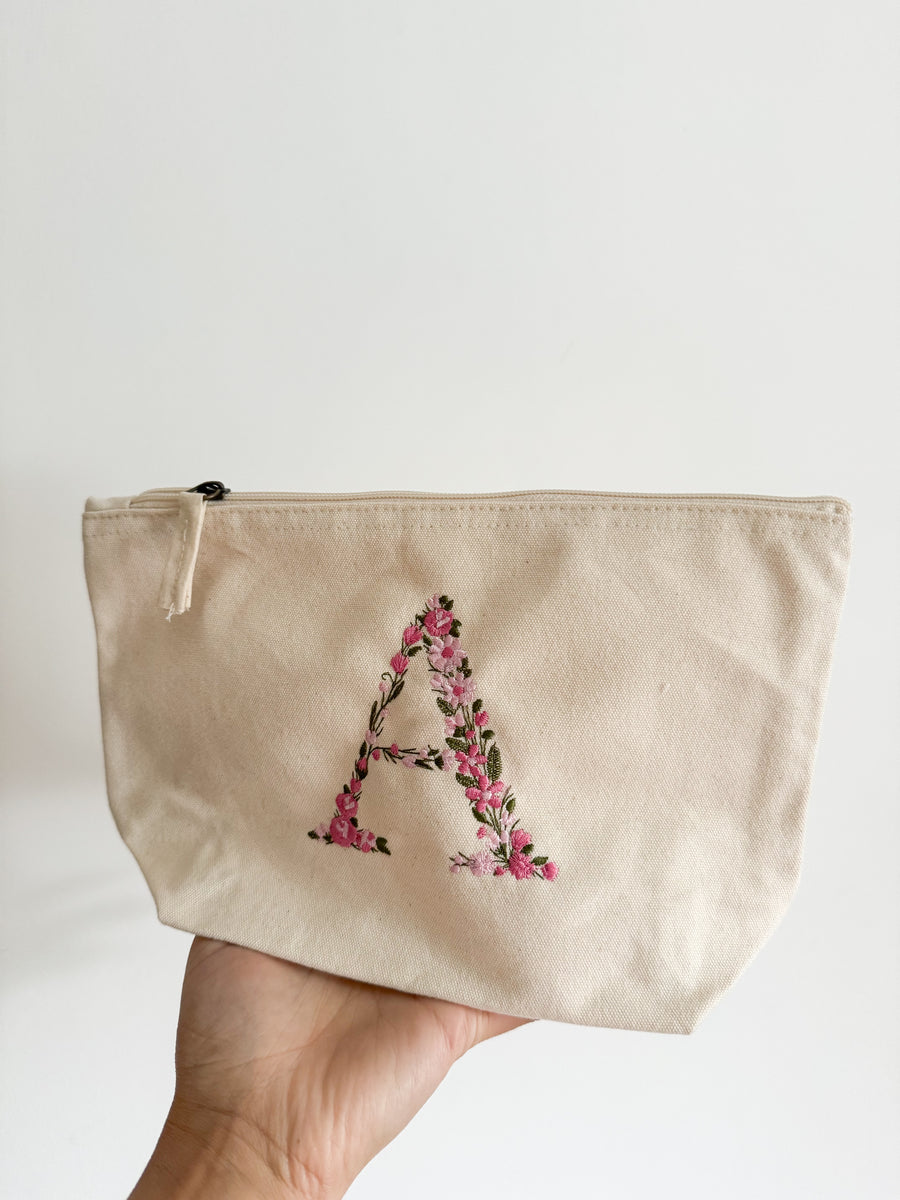 Personalised Floral Initial Canvas Pouch – Sew Sian